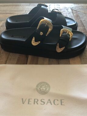 Versace | Shoes | Versace Barocco Western Sandals In Black | Poshmark